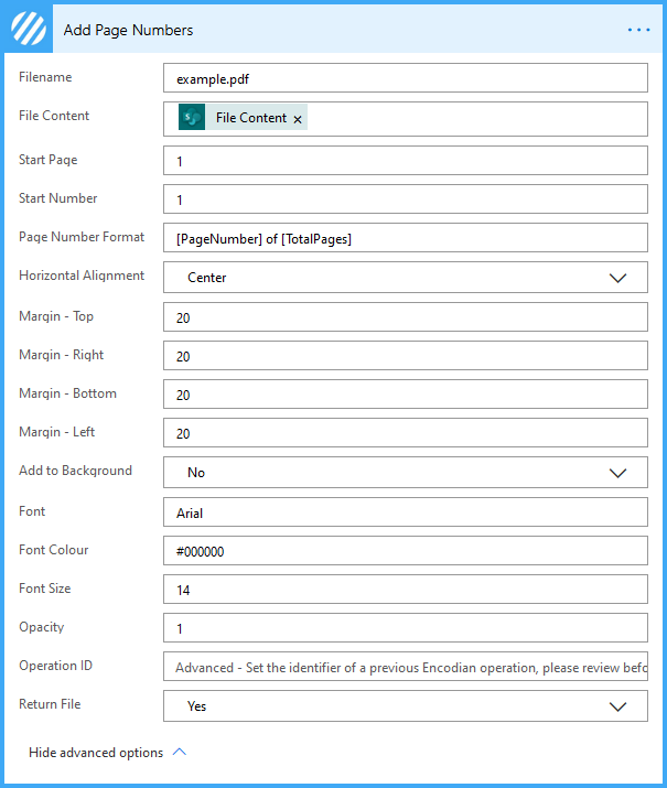 Add Page Numbers – Encodian Customer Help